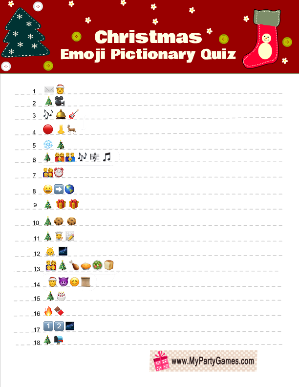 Free Printable Emoji Pictionary Quiz For Christmas Printable 