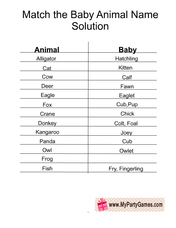 Free Printable Match The Baby Animal Name Game Free Printable Match The Baby Animal Name Game