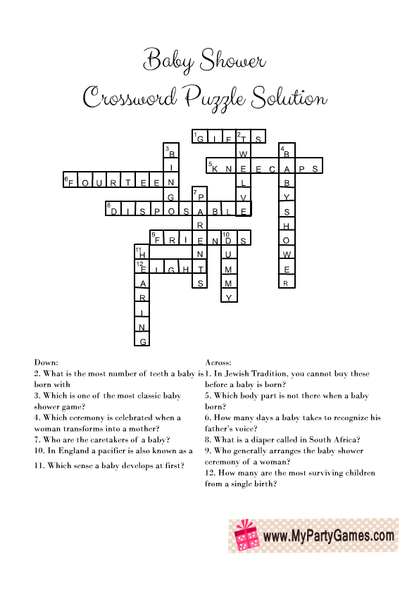 Free Printable Baby Shower Crossword Puzzle