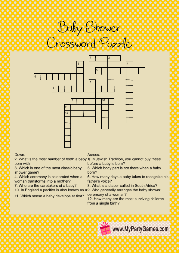 Free Printable Baby Shower Crossword Puzzle