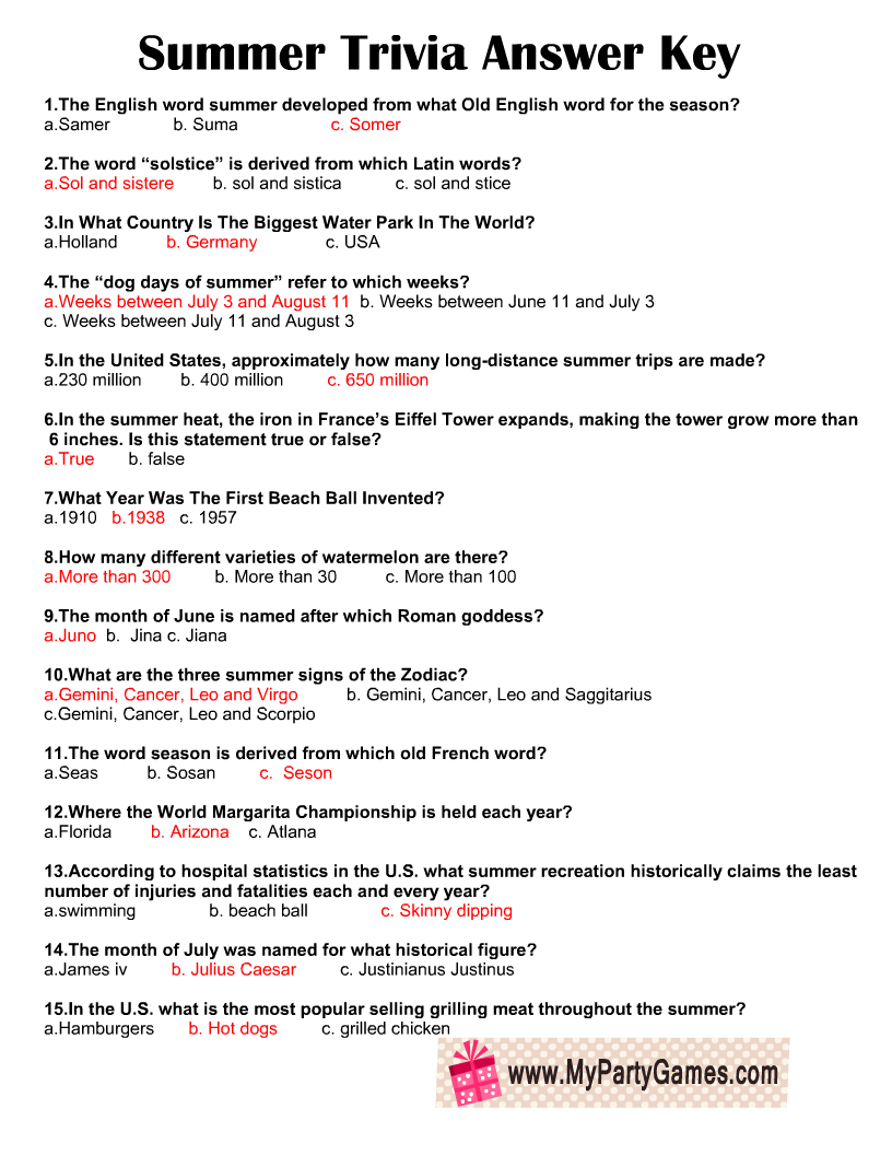 Free Printable Summer Trivia Quiz Free Printable Summer Trivia Quiz