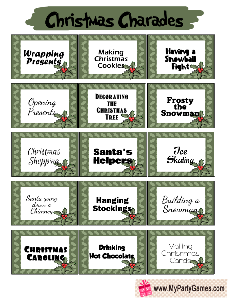 Free Printable Christmas Charades (Cards) Free Printable Christmas Charades (Cards)