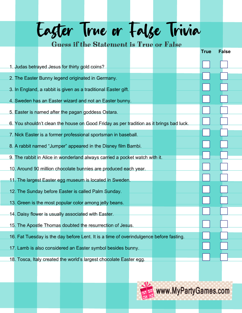 True Or False Questions For Kids